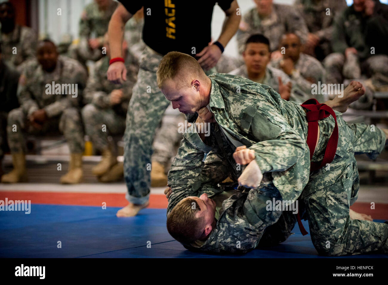 Soldiers grapple at the modern Army combatives tournament during the ...