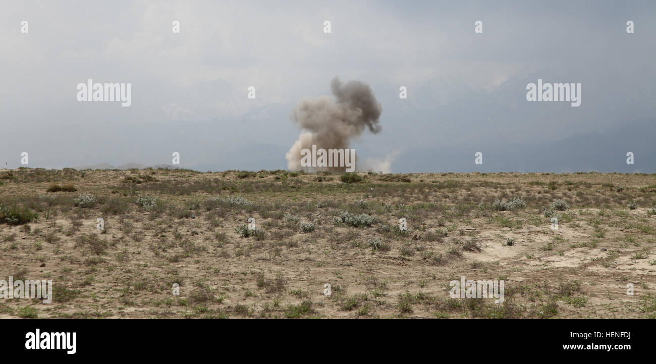 U.S. Army Explosive Ordnance Disposal technicians perform a controlled ...