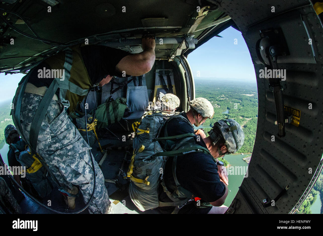 U.S. Army Rangers, 5th Ranger Training Battalion, jump from UH-60 Black ...