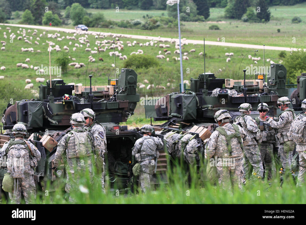 Soldiers from Company A, 2nd Battalion, 5th Cavalry Regiment park their ...