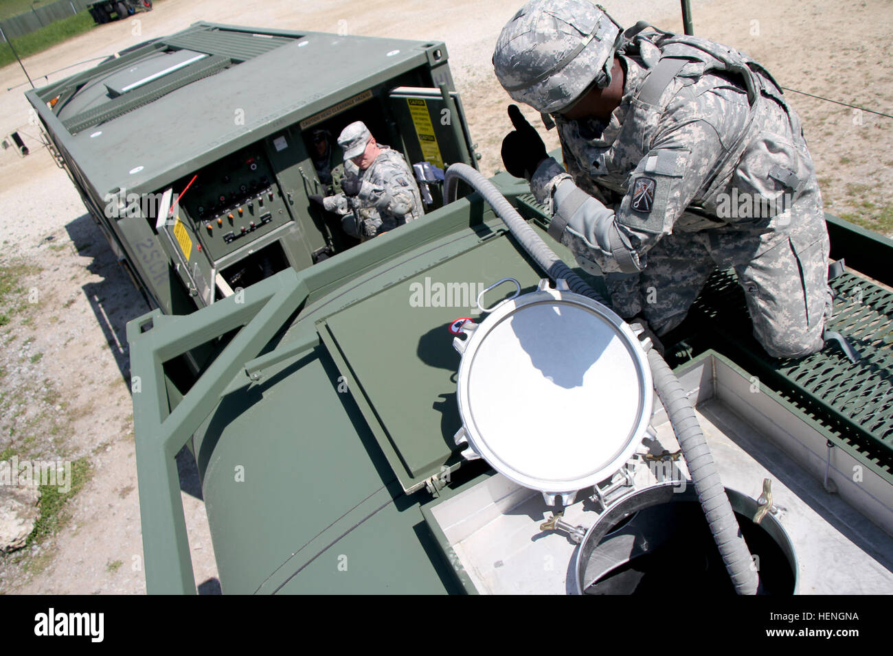 A Knight's Brigade's 515th Transportation Company Soldier climbs out ...