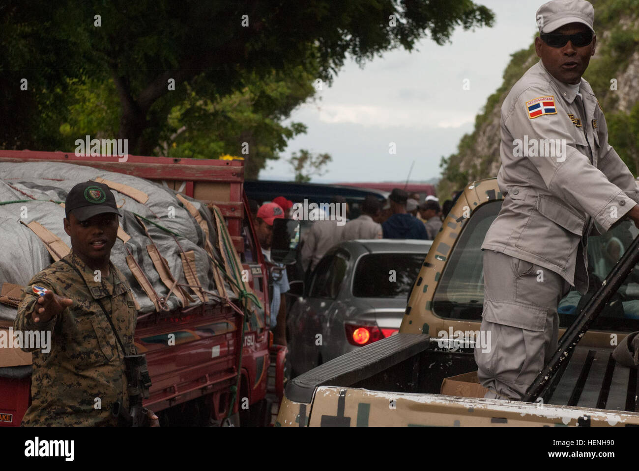 Dominican Republic National Police and army personnel instruct bus ...