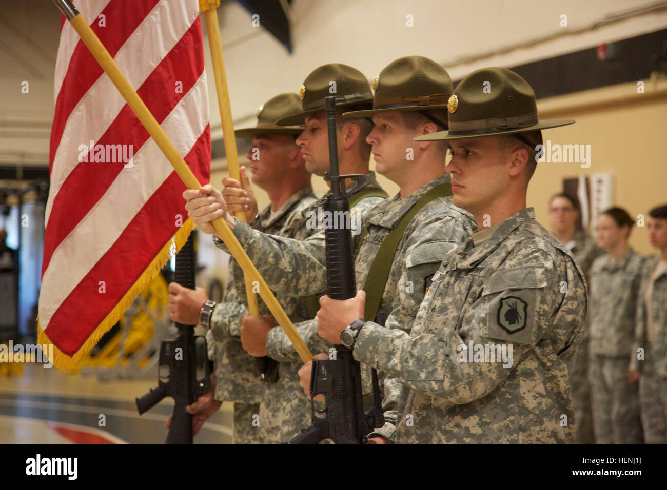 U.S. Army Color Guard Soldiers, assigned to the 98th Division, presents ...