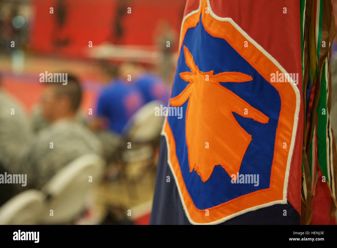 The flag of the 98th Division is posted next the the American Flag ...