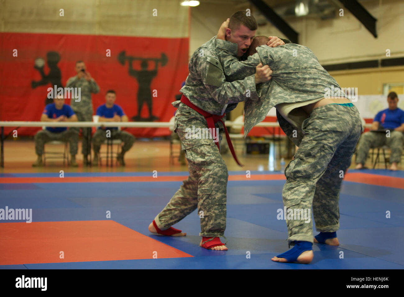 Two U.S. Army Soldiers fight one another during a Army Combatives ...