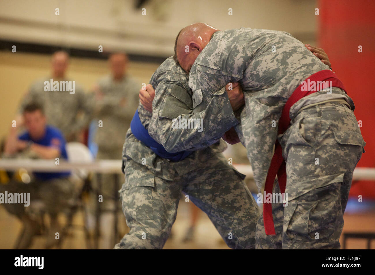 Two U.S. Army Soldiers fight one another during a Army Combatives ...