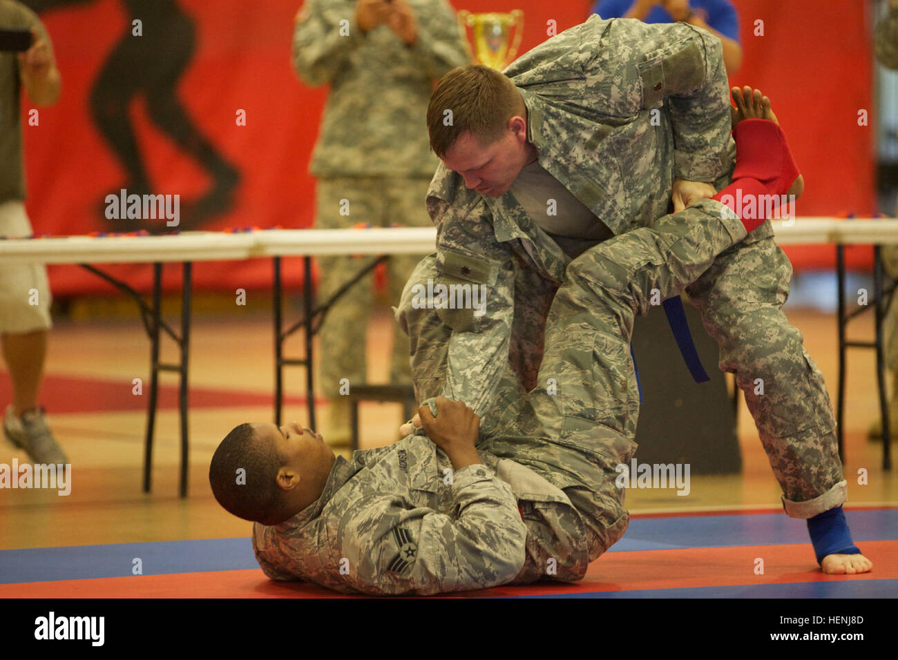A U.S. Army Soldier and a U.S. Air Force Airman fight one another ...