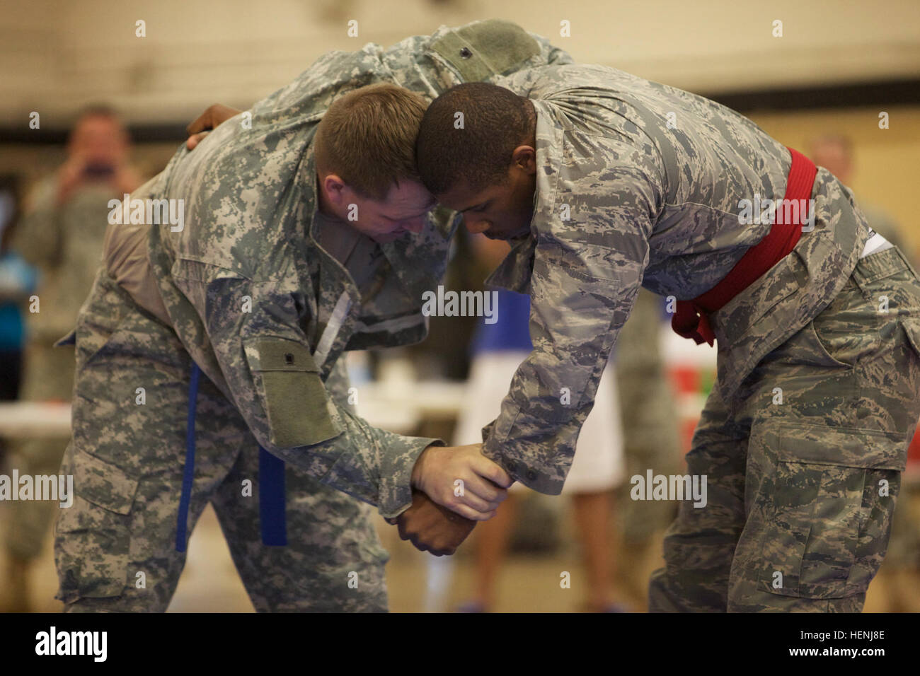 A U.S. Army Soldier and a U.S. Air Force Airman fight one another ...