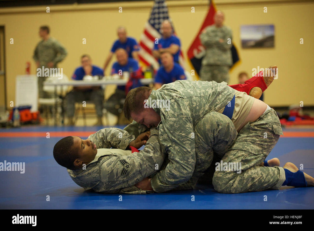 A U.S. Army Soldier and a U.S. Air Force Airman fight one another ...