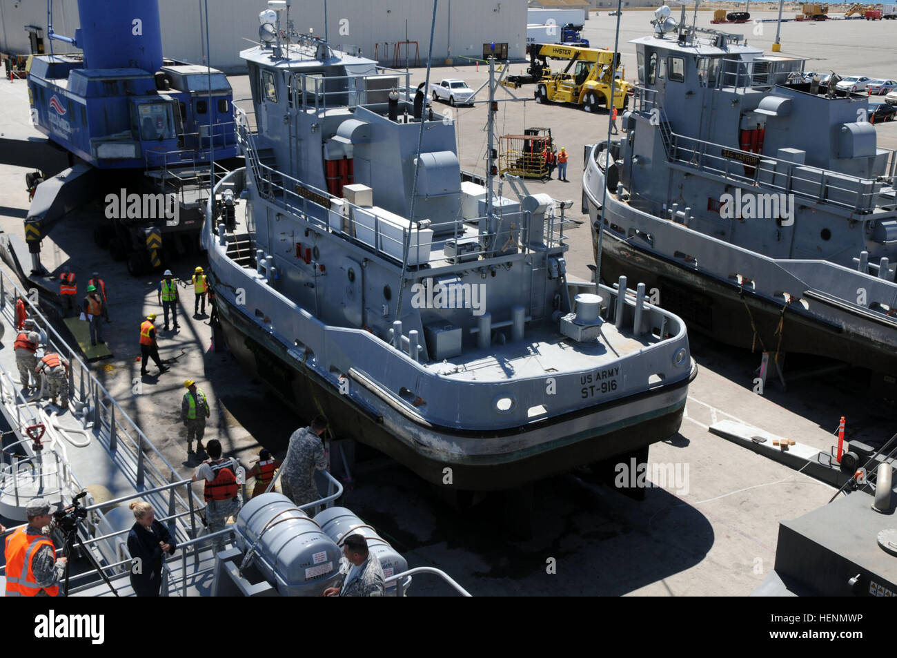 Soldiers of the 481st Transportation Company along with crew members of ...