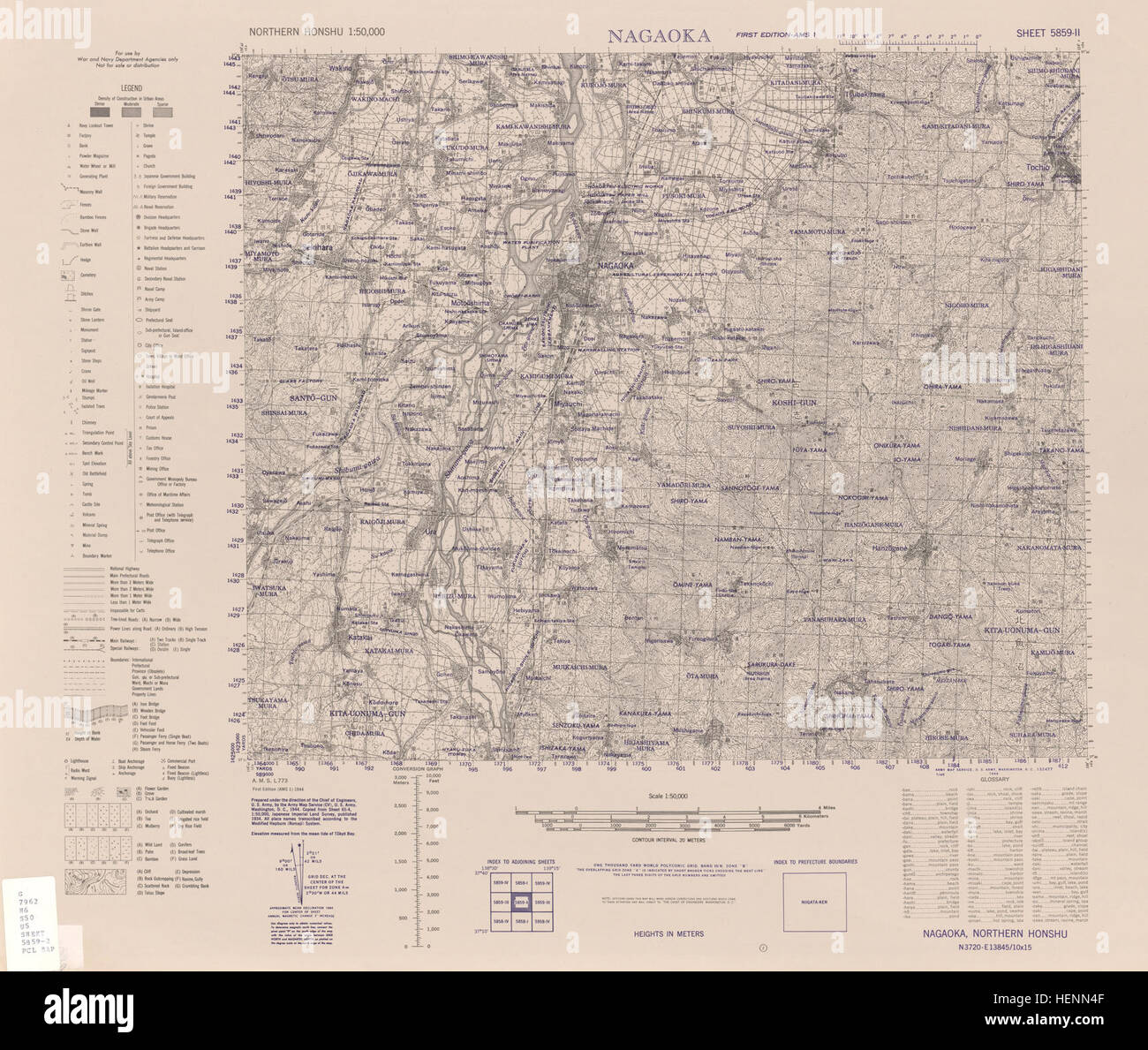 Map of Nagaoka, Niigata Prefecture, Japan by U.S. Army Map Service 1944 ...