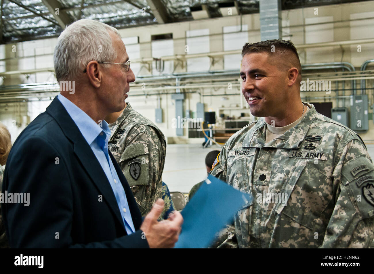 Lt. Col. Christopher Ward (right), commander of 2nd Battalion, 377th ...