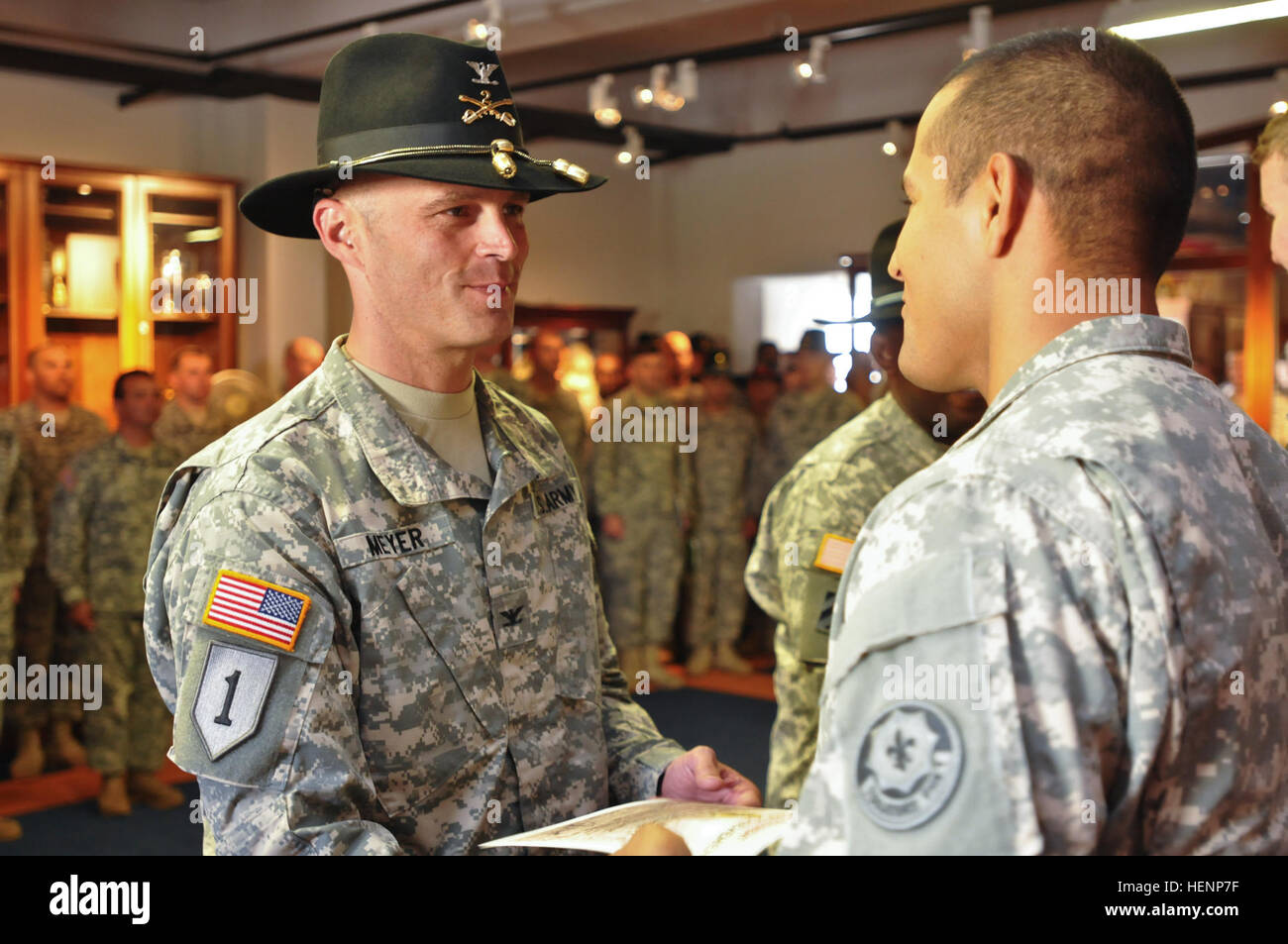 Col. John V. Meyer, 2nd Cavalry Regiment commander, congratulates the ...