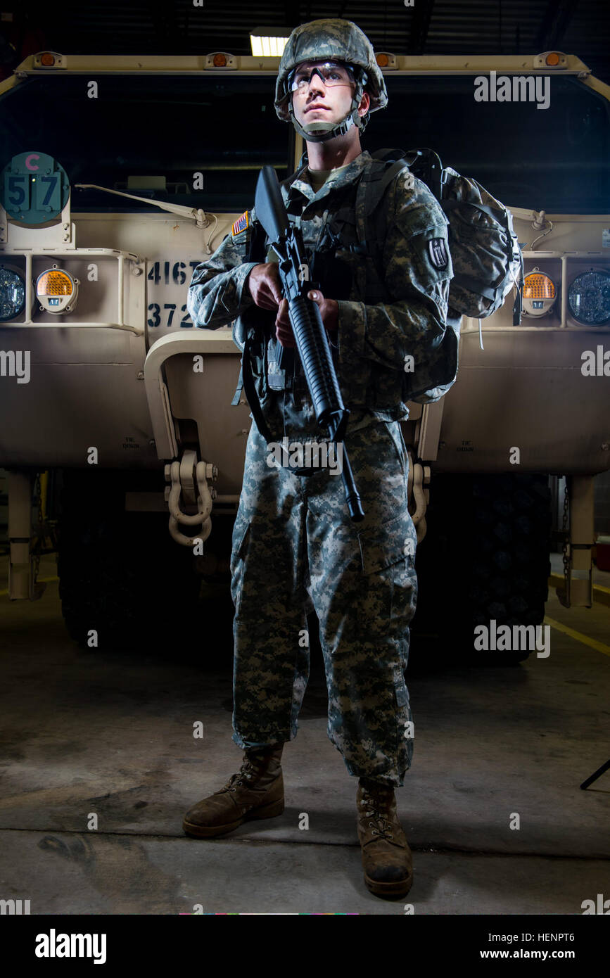 U.S. Army Spc. Kevin Thomas, with the 863rd Engineer Battalion, poses ...