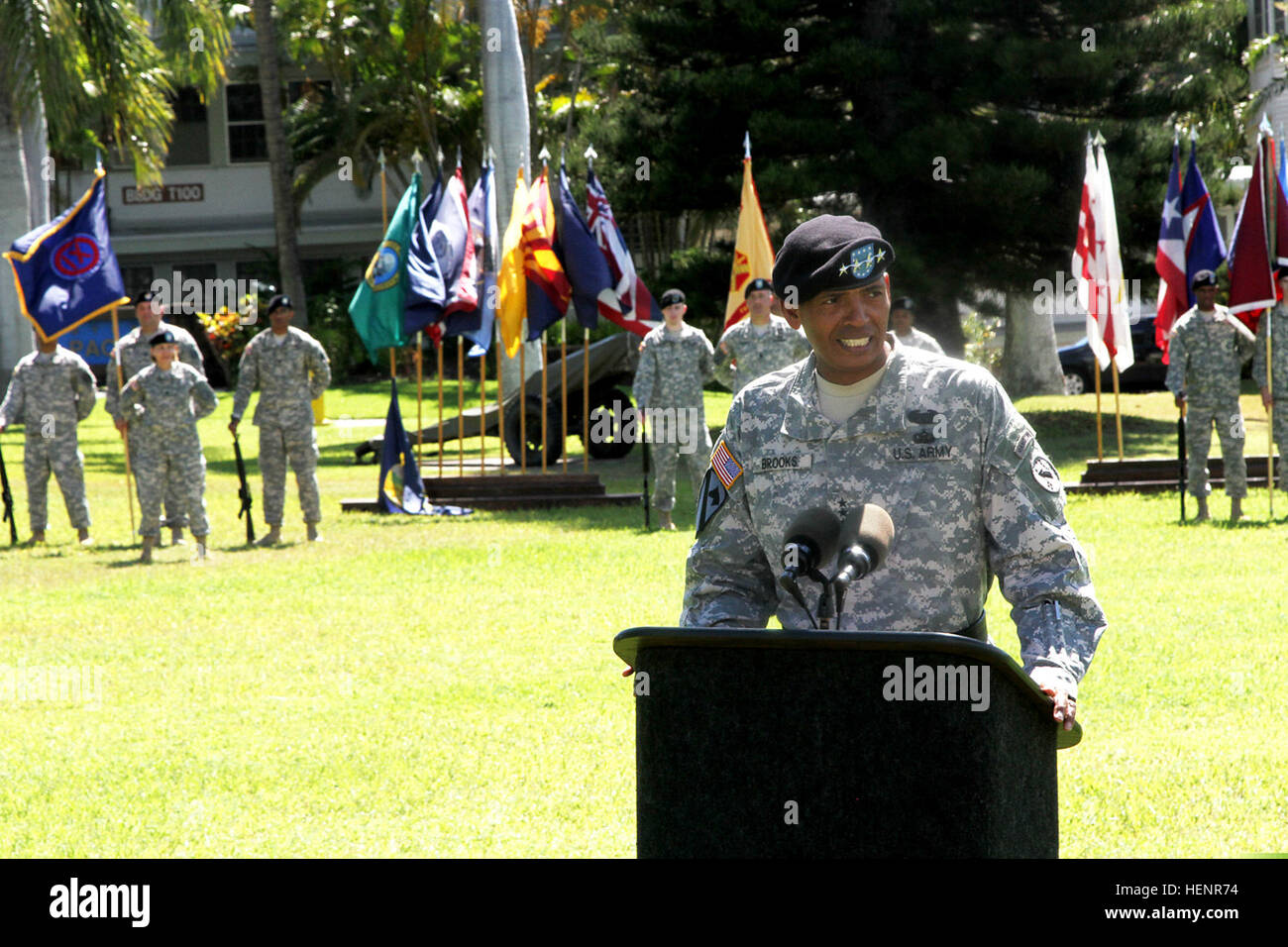 U.S. Army Gen. Vincent K. Brooks, at the podium, the commanding general ...