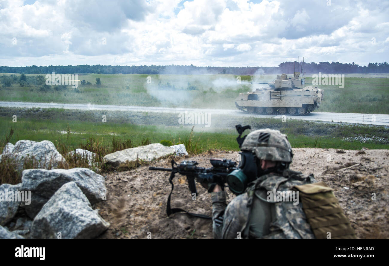 An M2A3 Bradley Fighting Vehicle of the 1st Battalion, 64th Armor ...