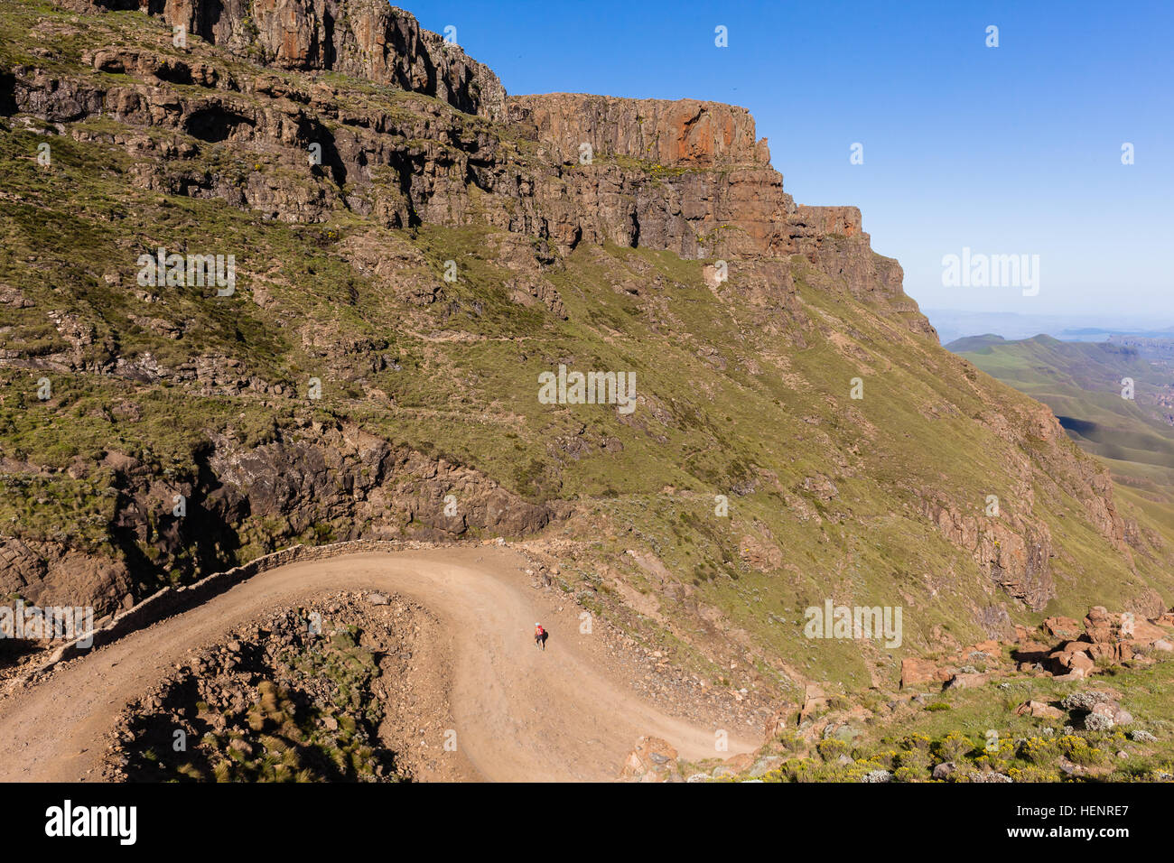 Adventure Hiker hiking walking climbing high mountains valley pass ...