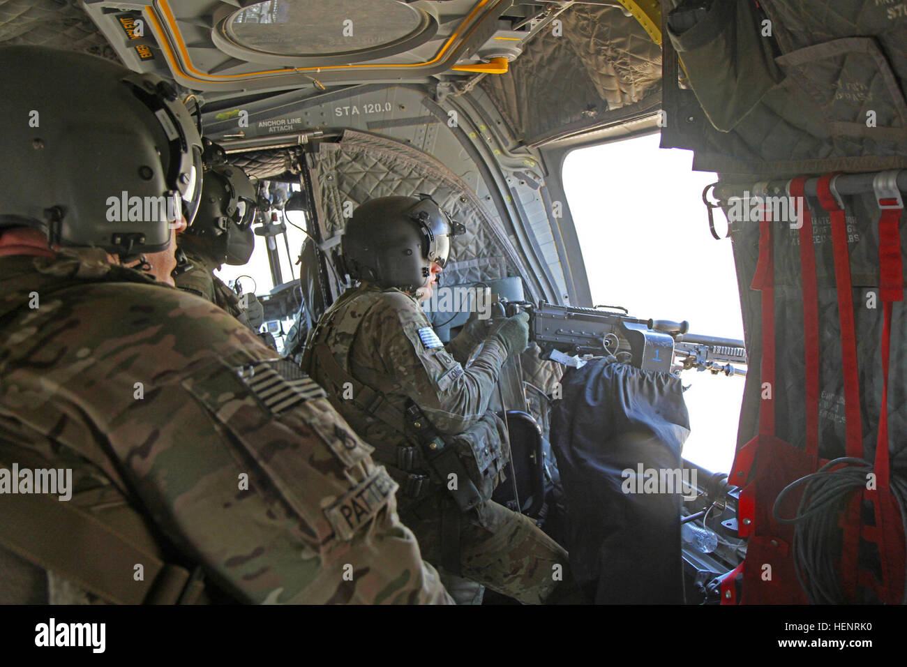 U.S. CH-47F Chinook helicopter crew chiefs from Task Force Flying ...