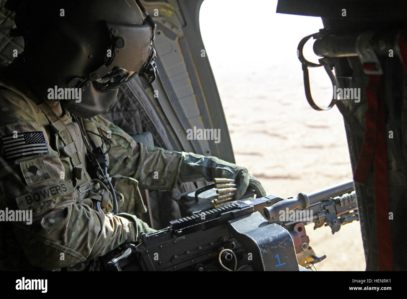 U.S. Spc. Matthew Bowers, a CH-47F Chinook helicopter crew chief with ...