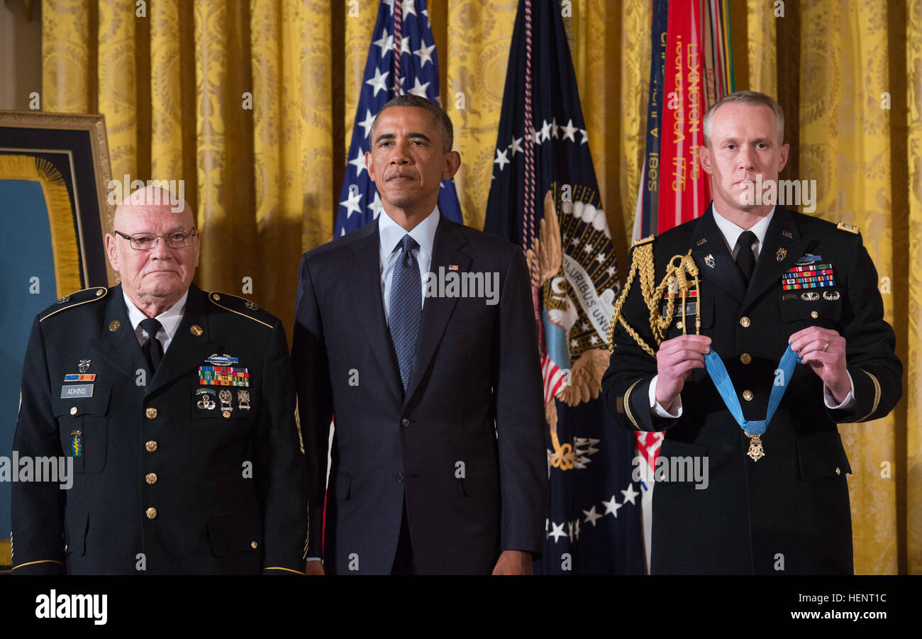U.S. Army Command Sgt. Maj. Bennie G. Adkins stands with President ...