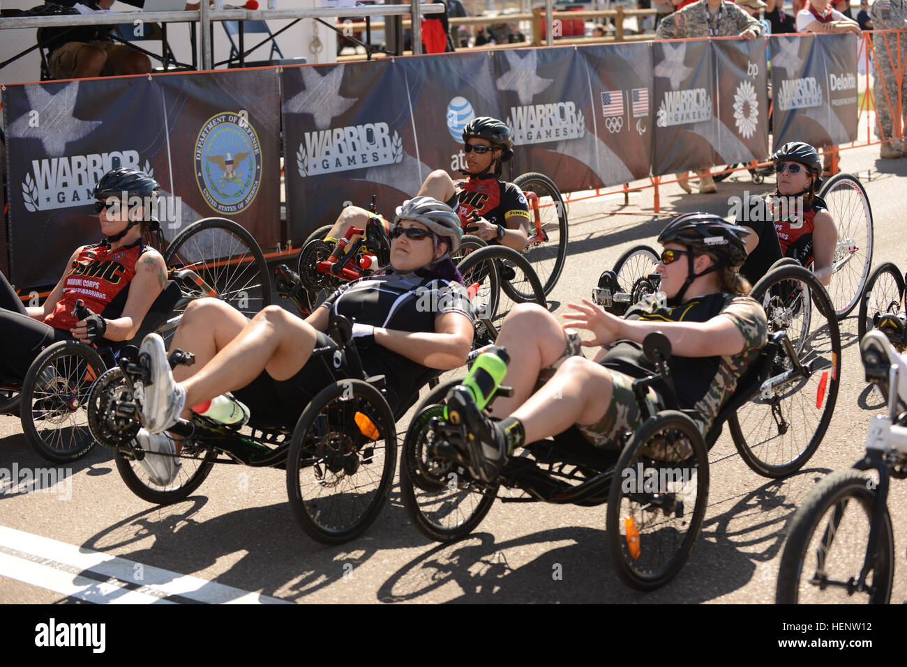 Competitors in the Women’s Recumbent Cycle prepare to begin the race at ...