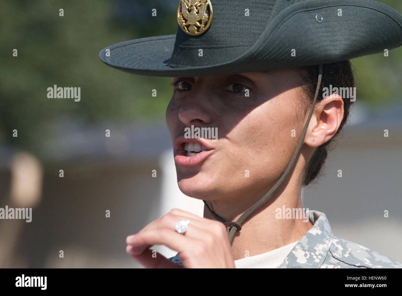 A drill sergeant leader at the U.S. Army Drill Sergeant School observes ...
