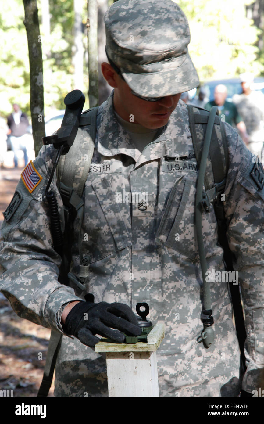 U.S. Army Staff Sgt. Brian Hester begins the land navigation event ...