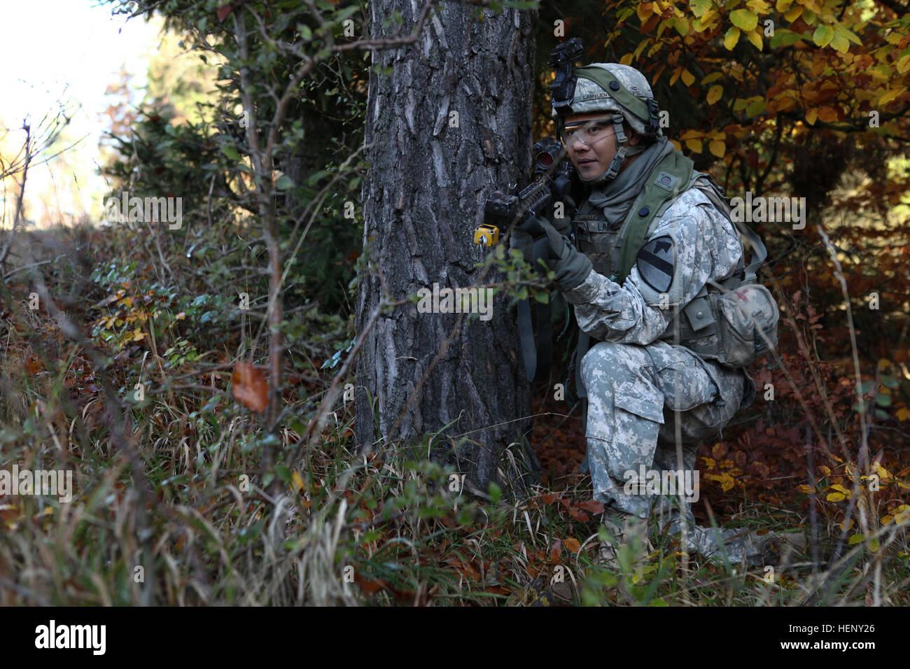U.S. Army Spc. Jordan Lamyuen of Alpha Company, 91st Engineer Battalion ...