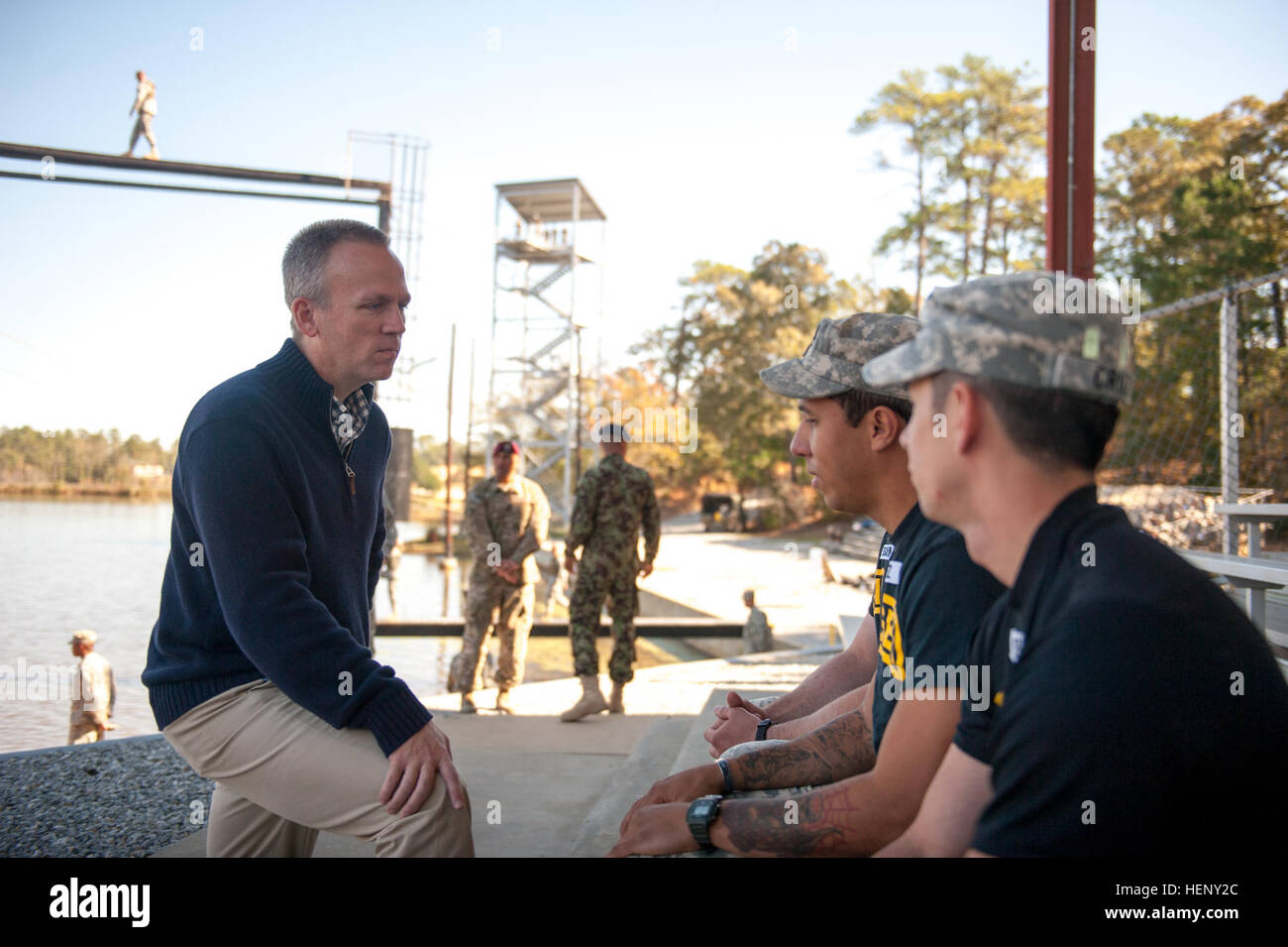 Under Secretary of the Army Brad R. Carson speaks with the cadre who ...