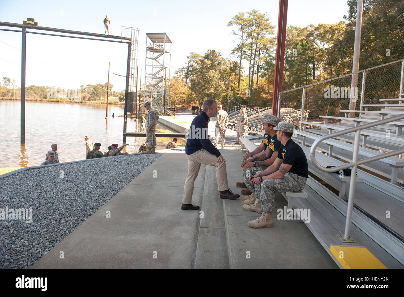 Under Secretary of the Army Brad R. Carson speaks with the cadre who ...