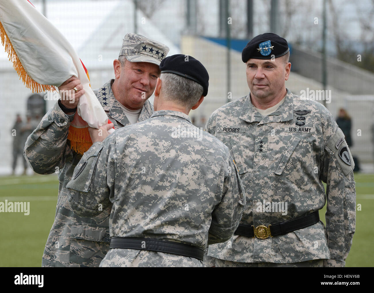Lt. Gen. Donald M. Campbell Jr., passes the US Army Europe colors to ...