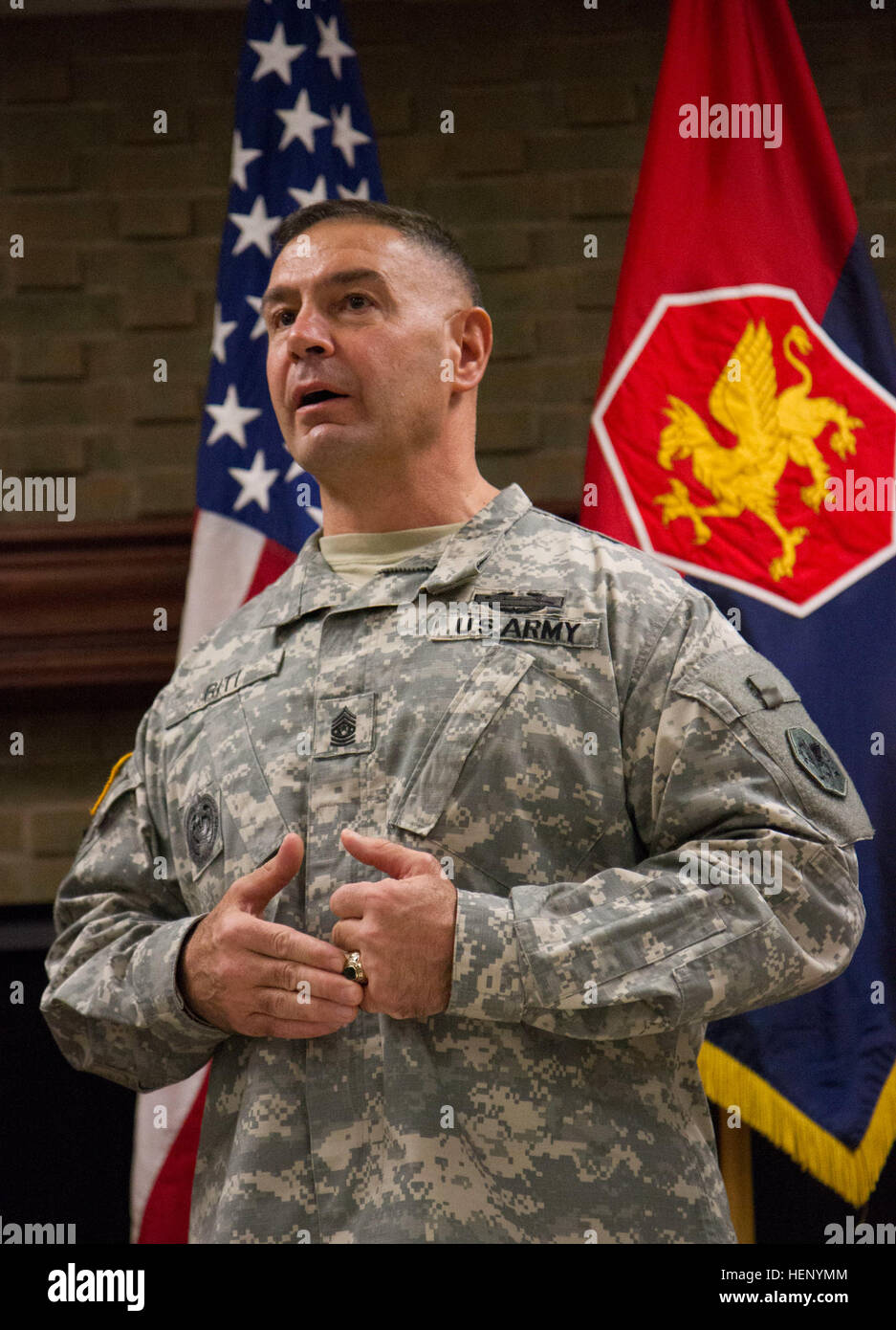 Command Sgt. Maj. Robert J. Riti speaks to the Soldiers of the 108th ...