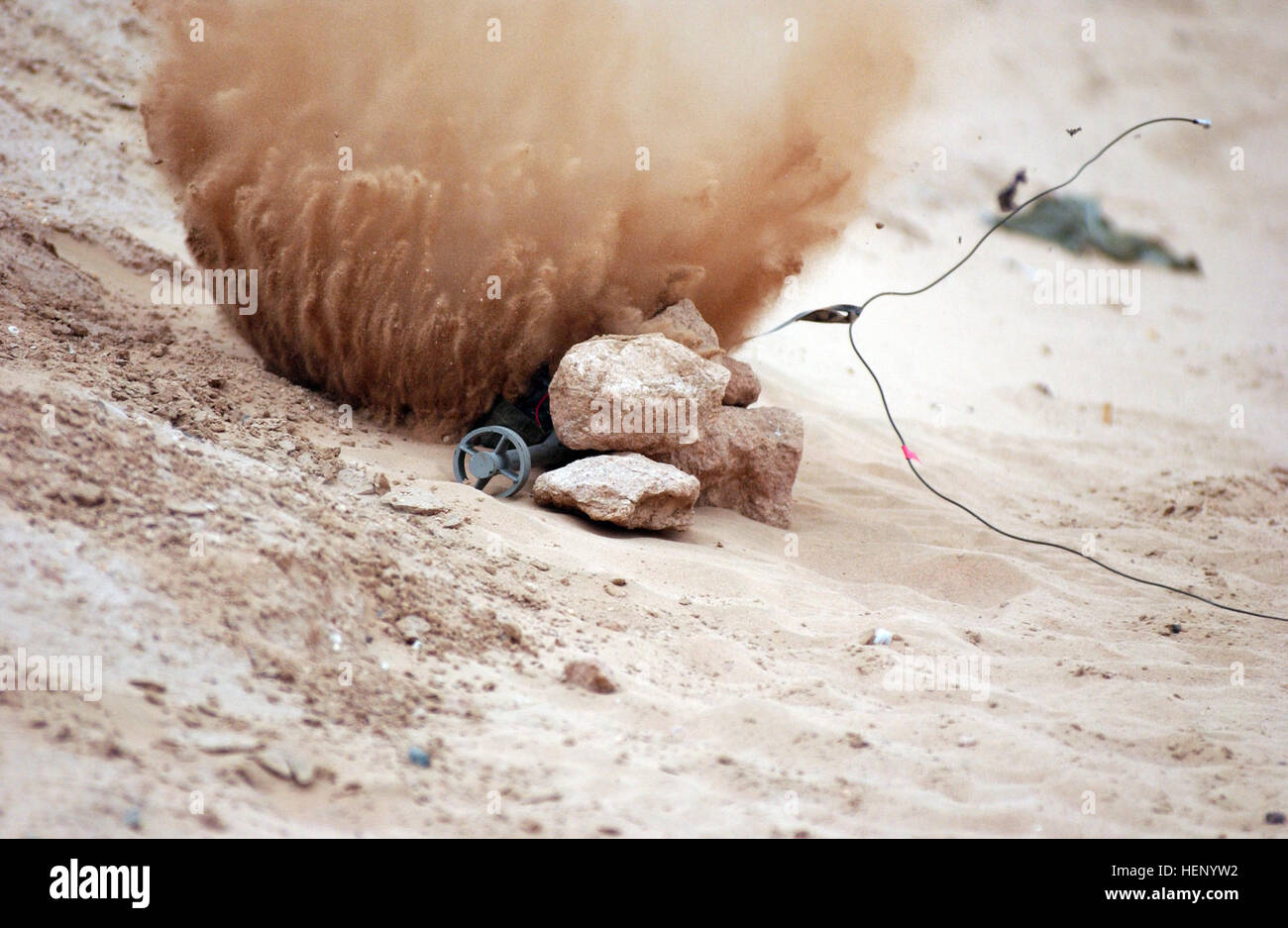 An IED is detonated during a Talon robot refresher training course at ...