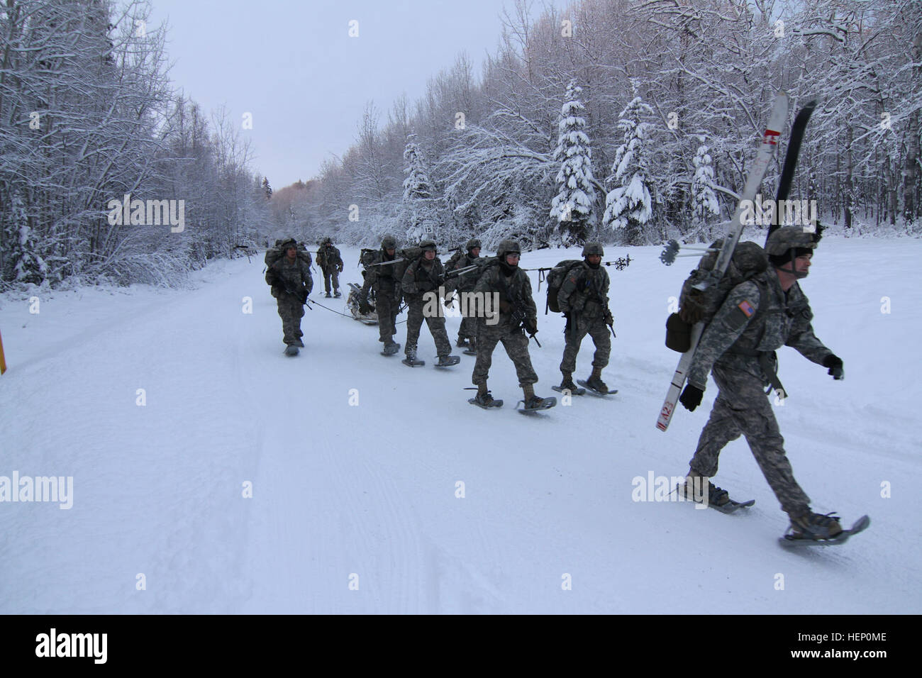 Soldiers from 1st Battalion, 5th Infantry Regiment snowshoe while ...
