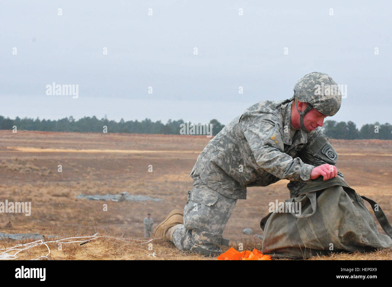 Soldiers recover parachutes after jumps at Sicily Drop Zone, Fort Bragg ...