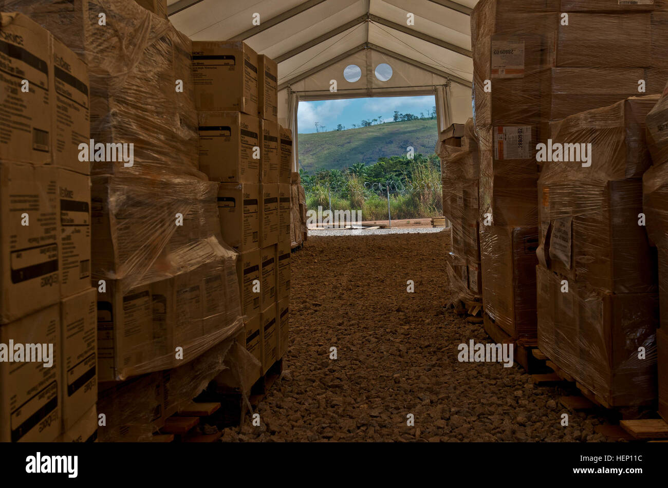 Medical supplies stored inside one of the units at the Voinjama forward ...