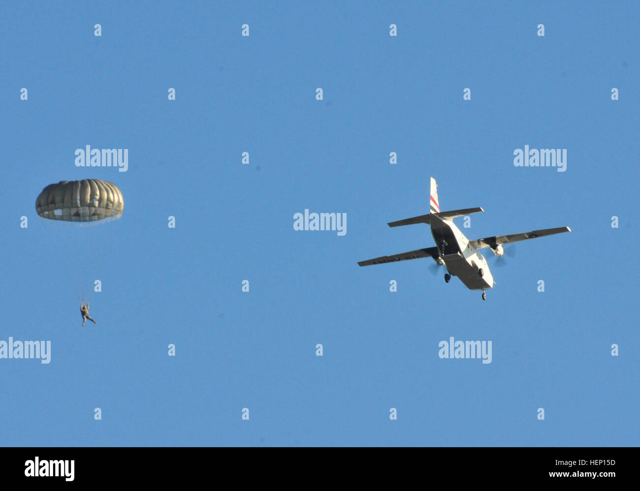 U.S. Army paratrooper descends on Luzon Drop Zone after exiting the ...