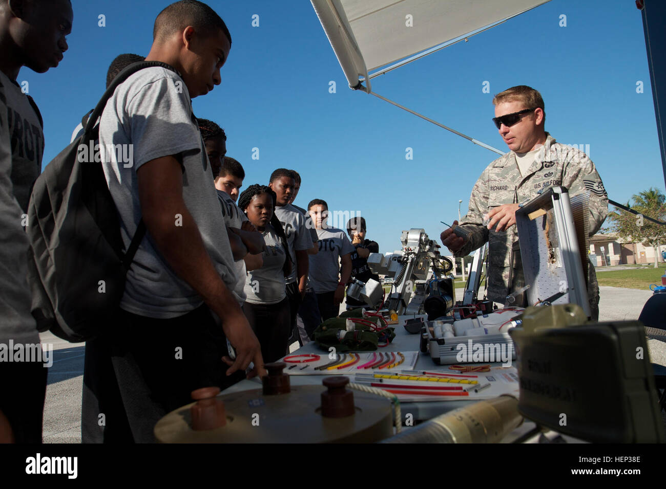 A U.S. Air Force explosive ordnance disposal (EOD) specialist displays ...