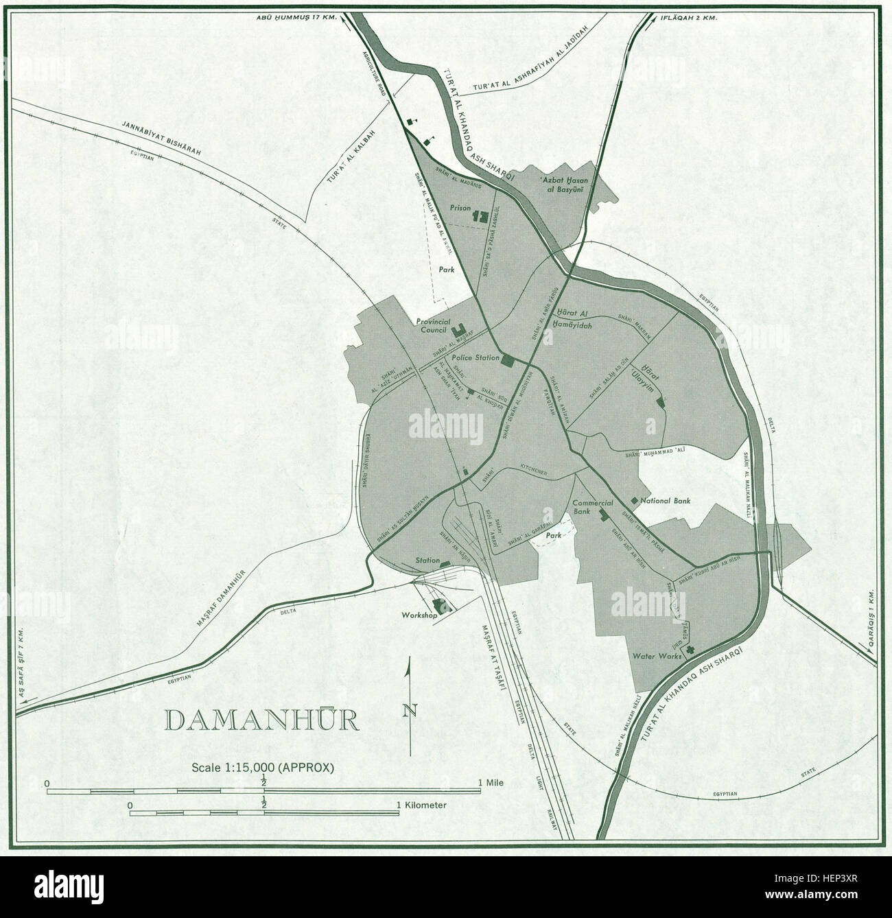 Damanhour is a city in Egypt; maps of the area are used for geographic ...