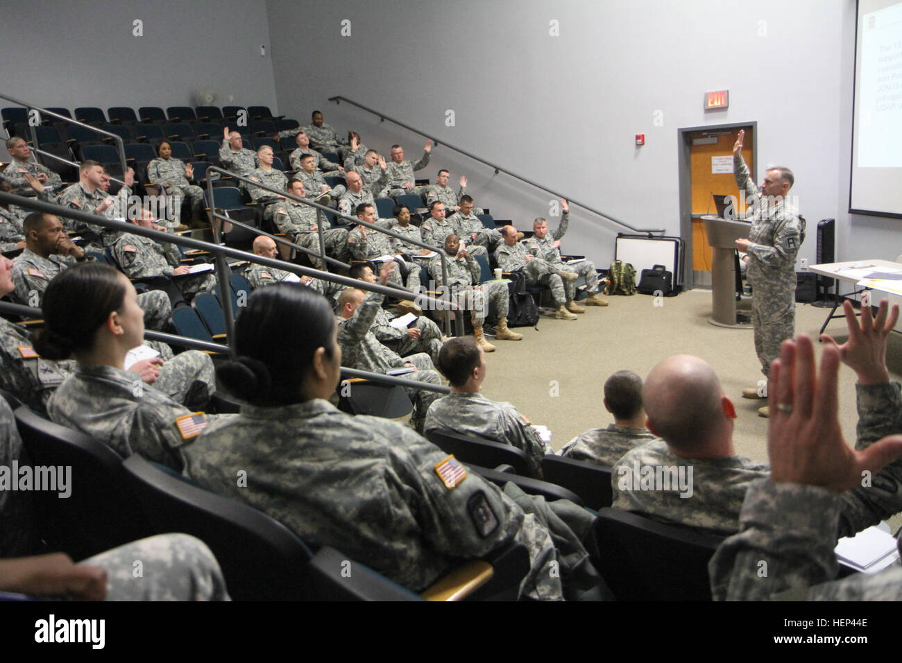 Col. Christopher Ramsey, 188th Infantry Brigade commander, asks the ...