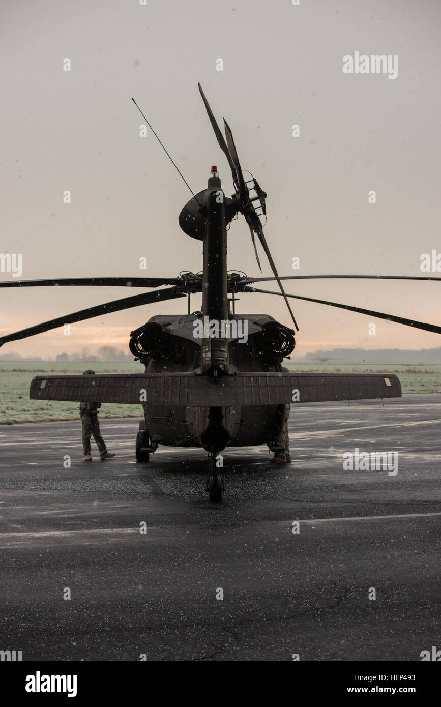 Rear view of a UH-60A Black Hawk helicopter with Supreme Headquarters ...