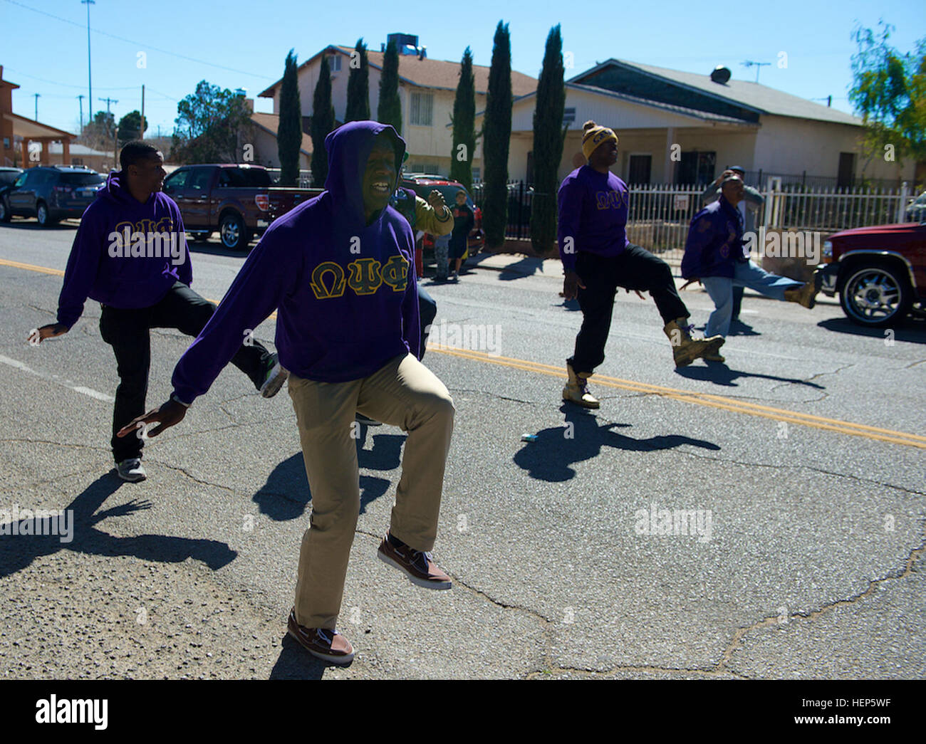 Fraternity members of Omega Psi Phi, also known as 'Ques,' perform a ...