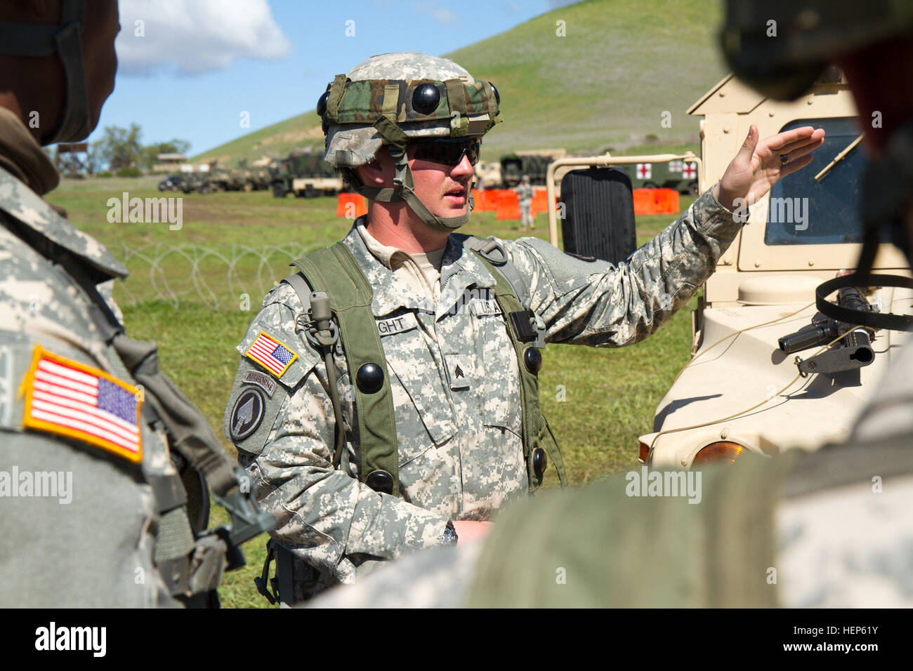 Army Reserve Sgt. Andy Wright, 28, from Fort Thomas, Ky., talks with ...