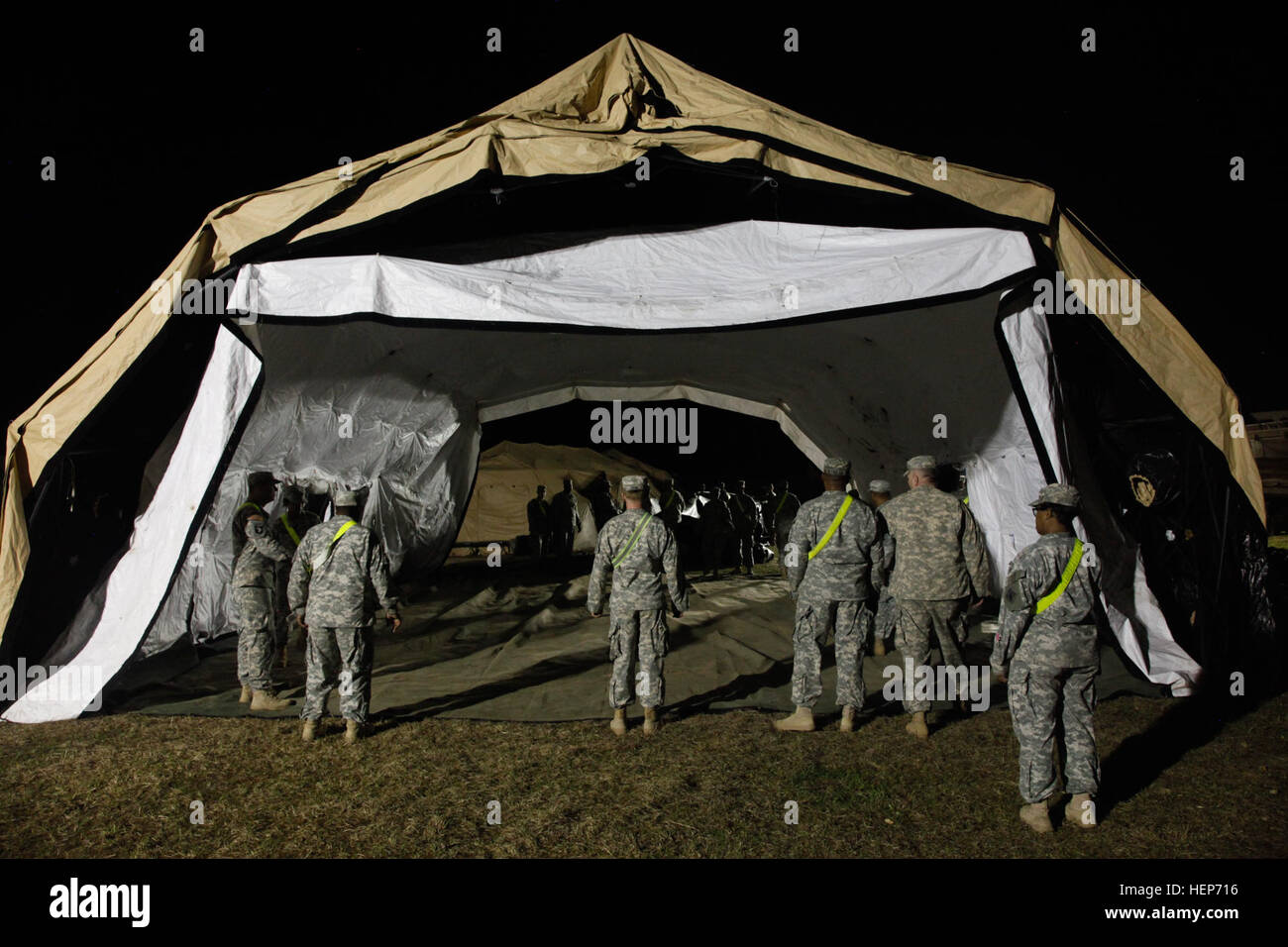 Soldiers of the 20th Engineer Brigade set up a Drash tent at Fort Polk ...