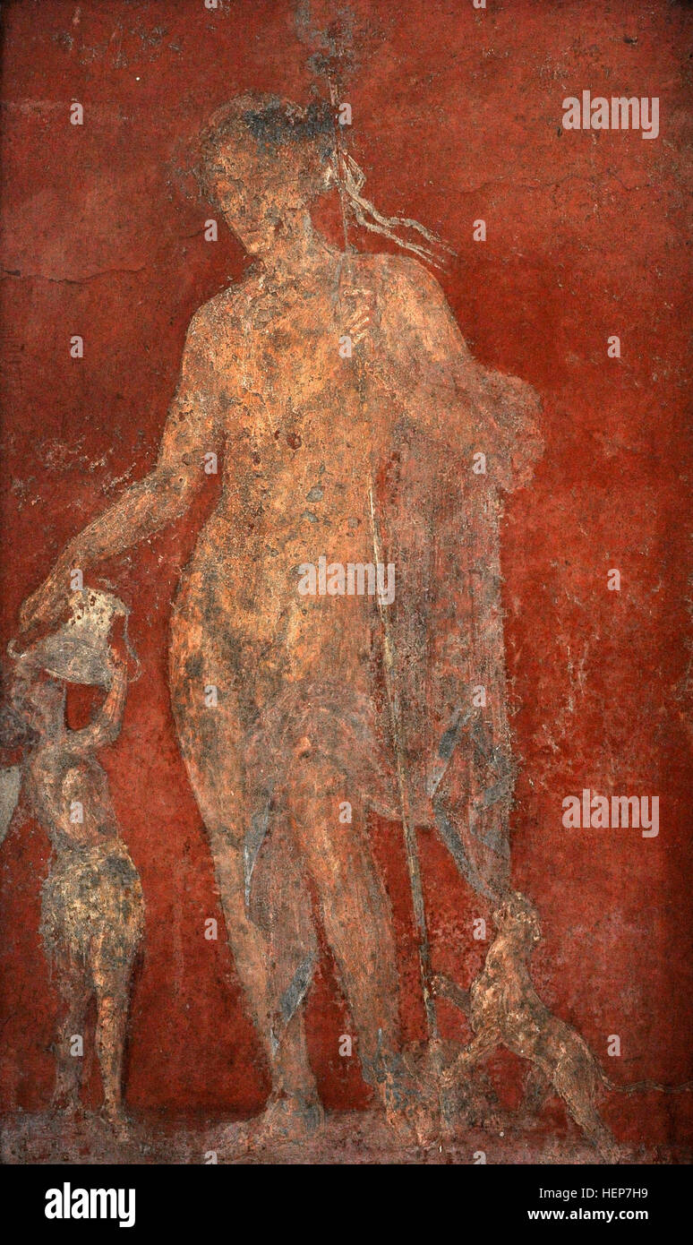 A young Dionysus, accompanied by the panther sacred to him, holds a ...
