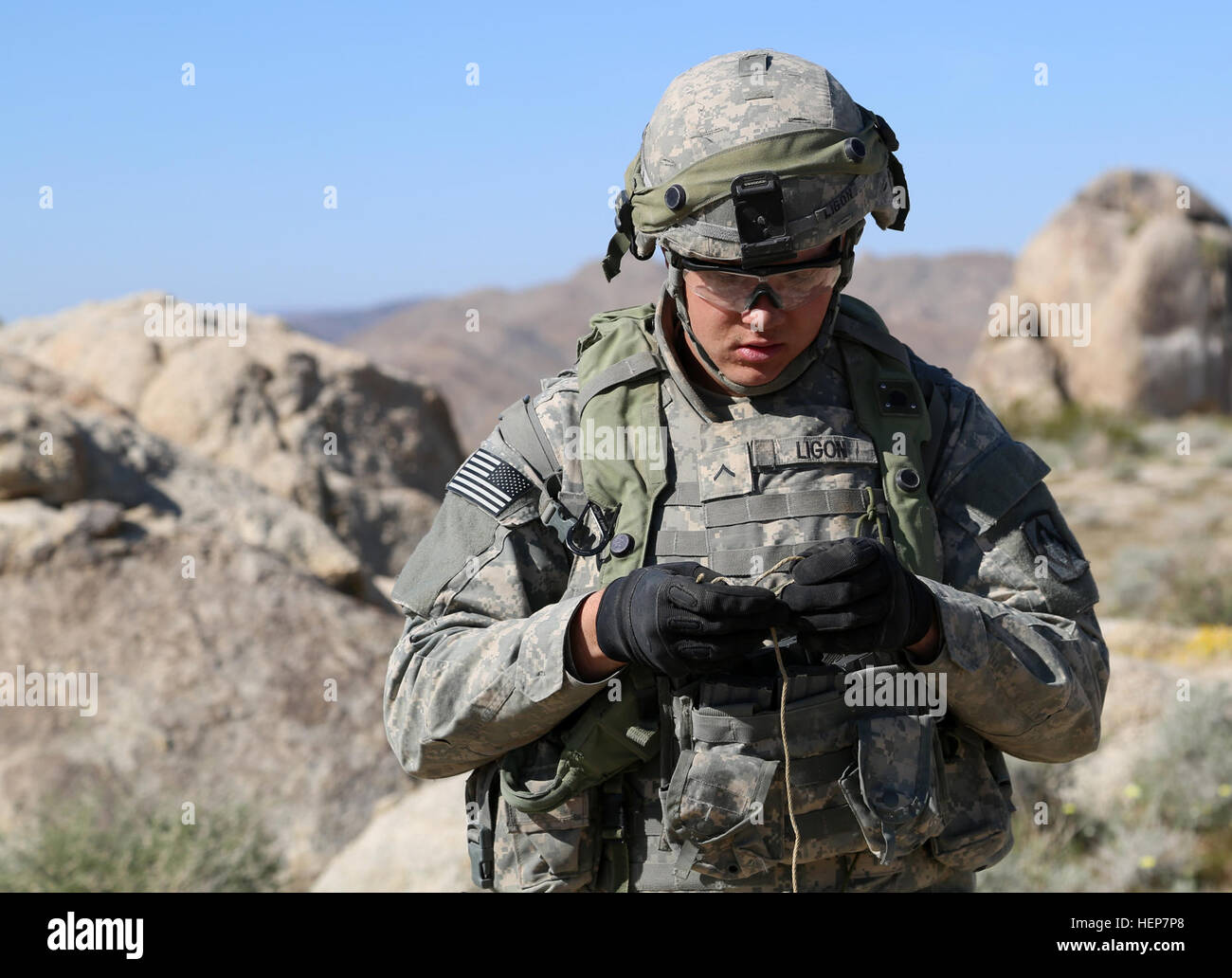 A U.S. Army Soldier from Bravo Battery, 3rd Battalion, 13th Field Artillery Regiment, 2nd ...
