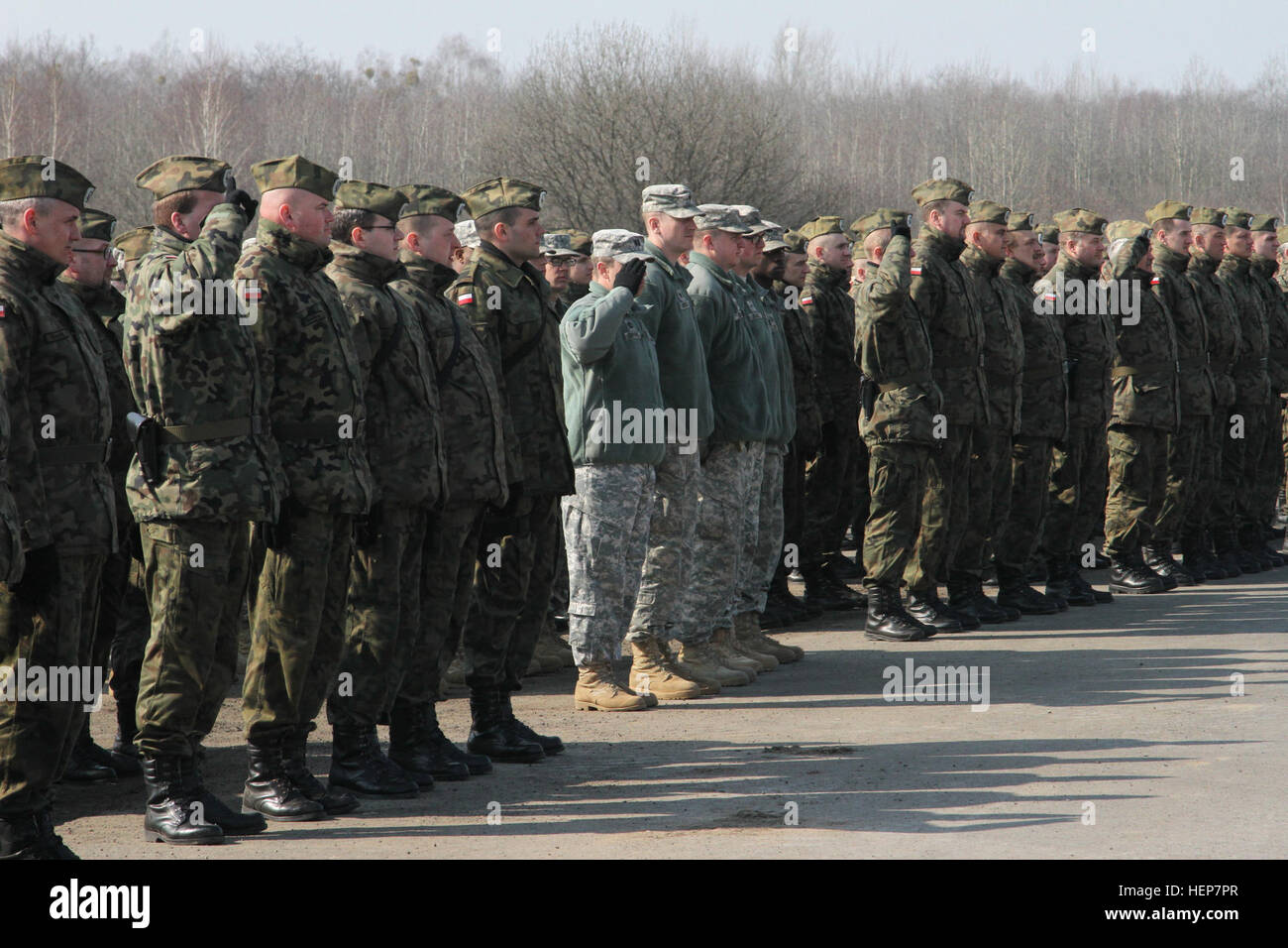 US and Polish soldiers stand together in formation during the opening ...