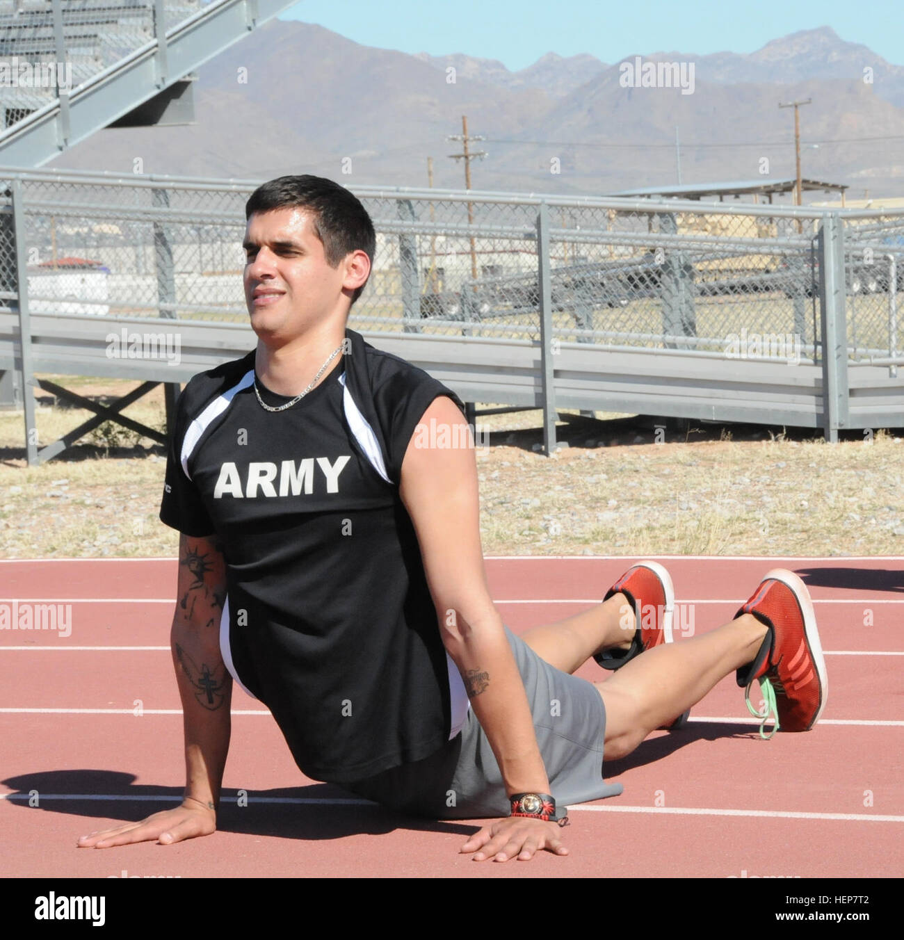 Pfc. Dustin Barr, retired, loosens up on the first day of training for ...