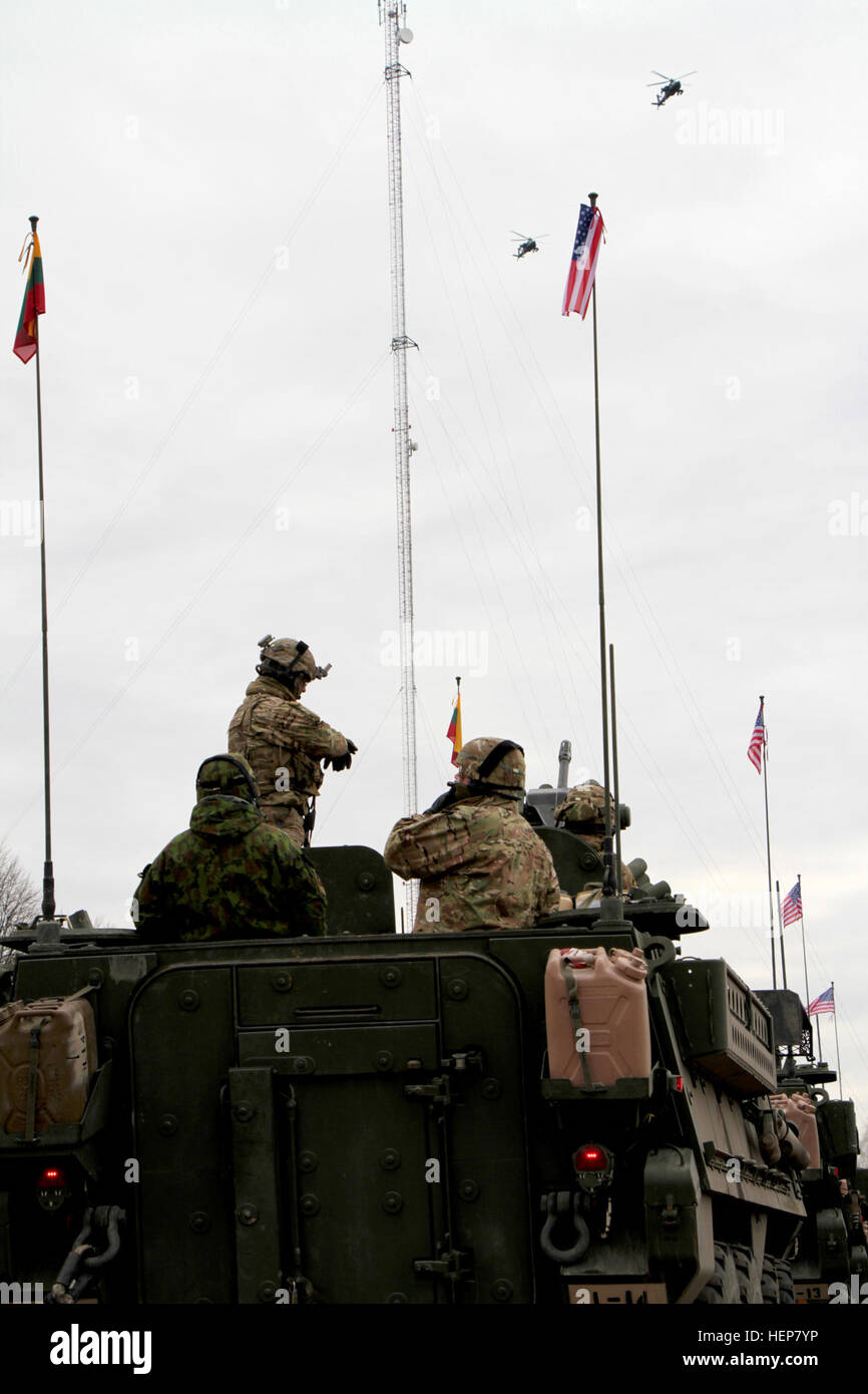U.S. Army Europe and Lithuanian Land Forces leaders ride in a Stryker ...