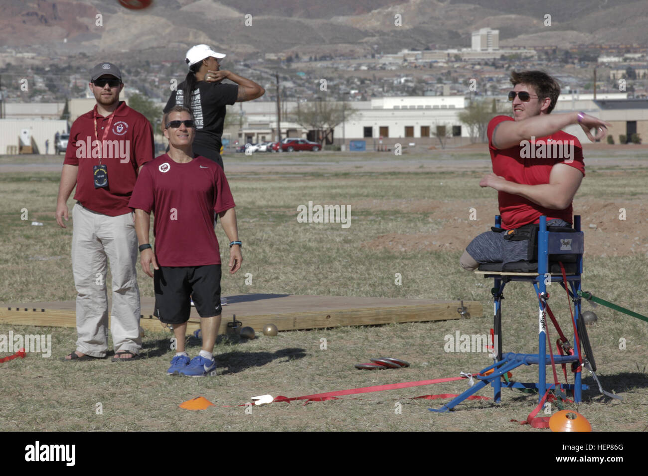 U.S. Army Veteran Staff Sgt. Timothy Payne, practices his discus ...